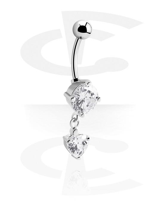 Belly button ring (surgical steel, silver, shiny finish) with crystal ...