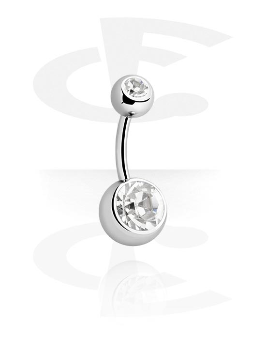 Belly button ring (surgical steel, silver, shiny finish) with balls and ...