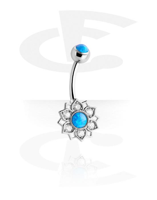 Belly button ring (surgical steel, silver, shiny finish) with flower ...