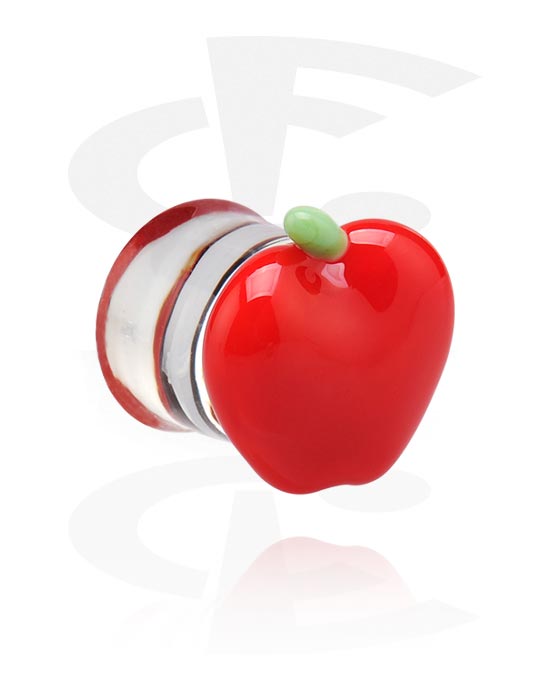 Double flared plug (acrylic, transparent) with apple design (Acrylic ...