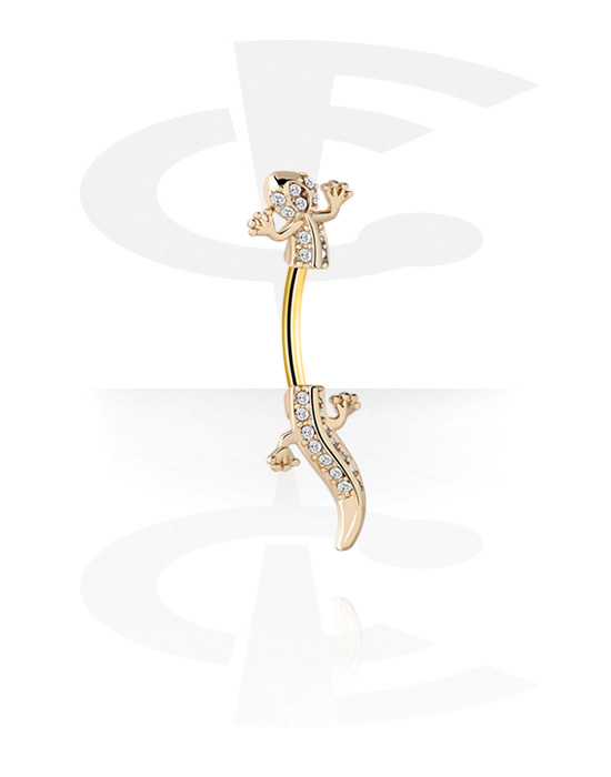 Belly button ring (surgical steel, gold, shiny finish) med gecko design ...