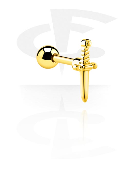 Tragus Piercing with sword design (Gold Plated Surgical Steel 316L/Gold ...