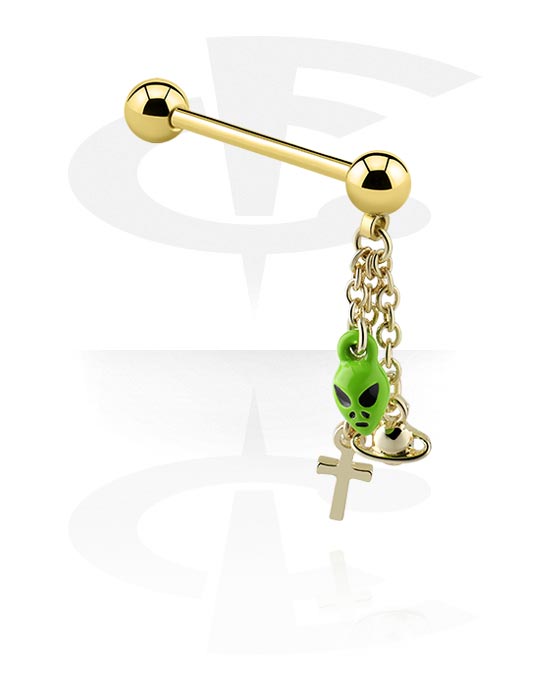 Nipple Barbell with alien attachment (Gold Plated Surgical Steel 316L ...