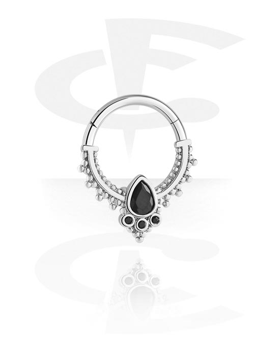 Piercing clicker (surgical steel, silver, shiny finish) with crystal stones (Surgical Steel 316L ...