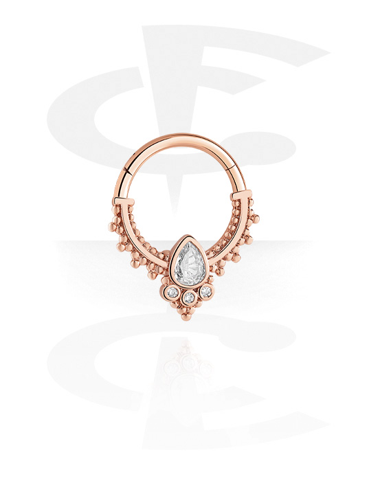 Piercing clicker (surgical steel, rose gold, shiny finish) with crystal ...