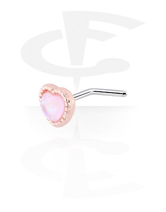 Nose stud en L (acero quirúrgico, plateado, brillante) con diseño de corazón (Acero quirúrgico ...