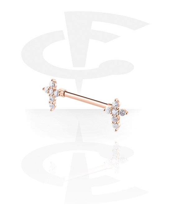 Brystvortestang med korsdesign og krystallsteiner (Rosegold Plated ...
