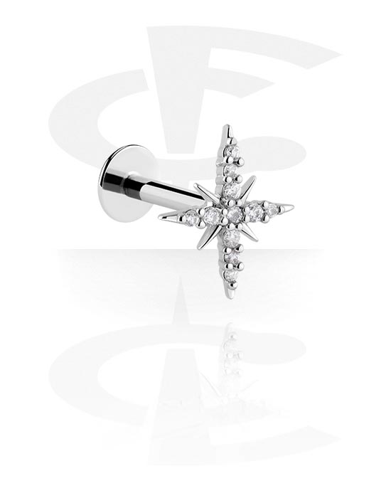 Labret (surgical steel, silver, shiny finish) con brillantes (Acero ...