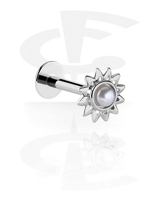Labret (surgical steel, silver, shiny finish) avec pierres en cristal ...