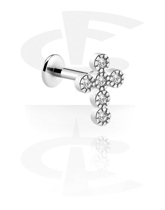 Labret (surgical steel, silver, shiny finish) con simbolo della croce e ...