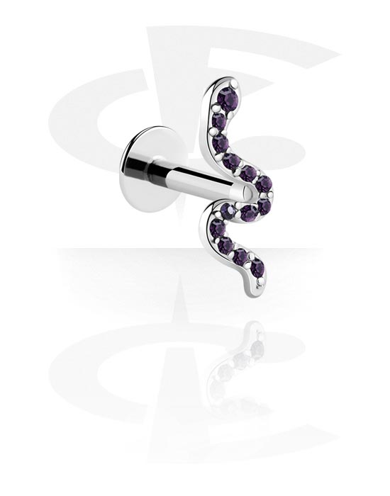 Labret (surgical steel, silver, shiny finish) met slang-motief en ...