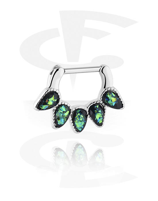 Septum clicker (surgical steel, silver, shiny finish) with crystal ...