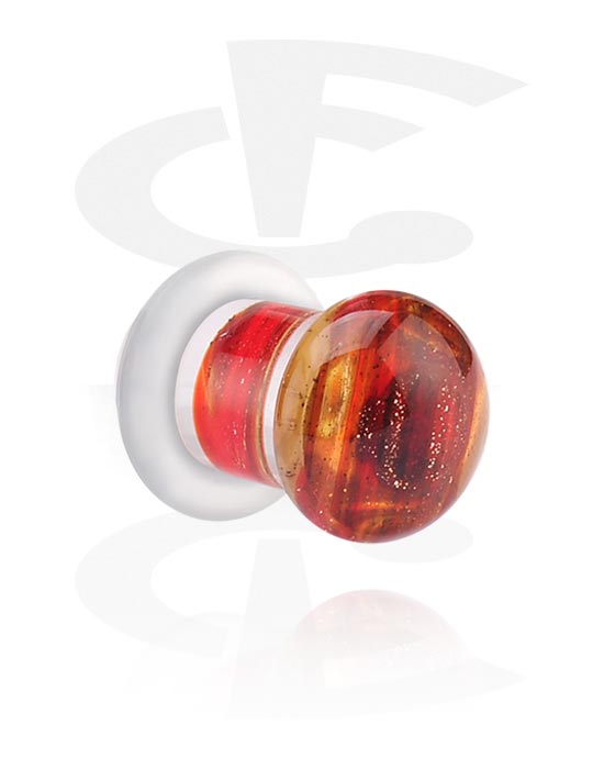 Single flared plug (glas, verschillende kleuren) met glitter en O-ring ...