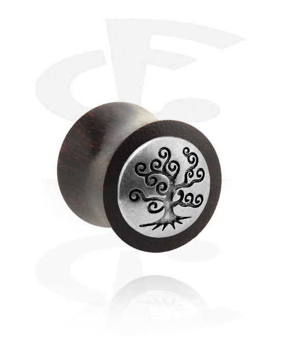 Double flared plug (wood) with steel inlay "tree" (Tamarind Wood) | The ...