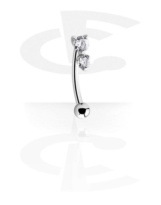 Eyebrow banana (surgical steel, silver, shiny finish) with crystal ...