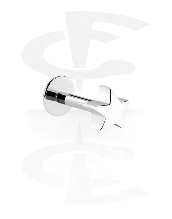 Labret (surgical steel, silver, shiny finish) with star attachment ...
