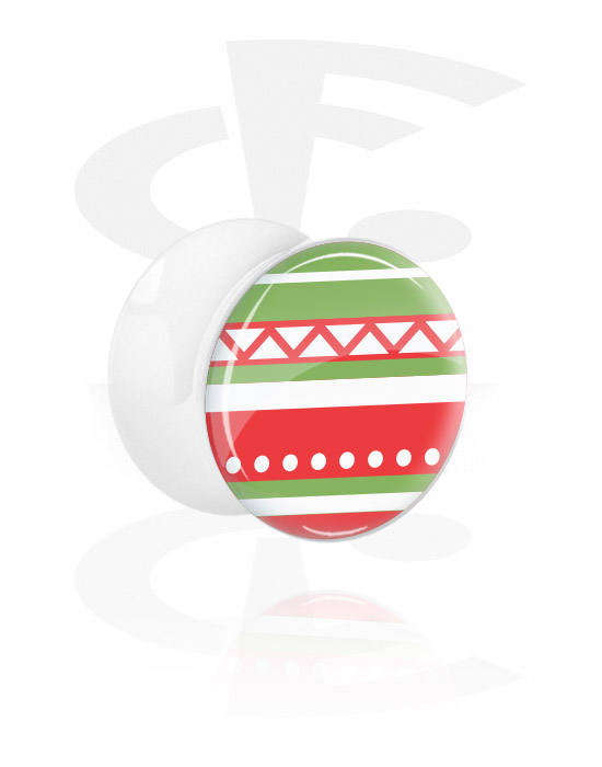 Weißer Double Flared Plug mit winterlichem Strickpulli-Design (Acryl ...