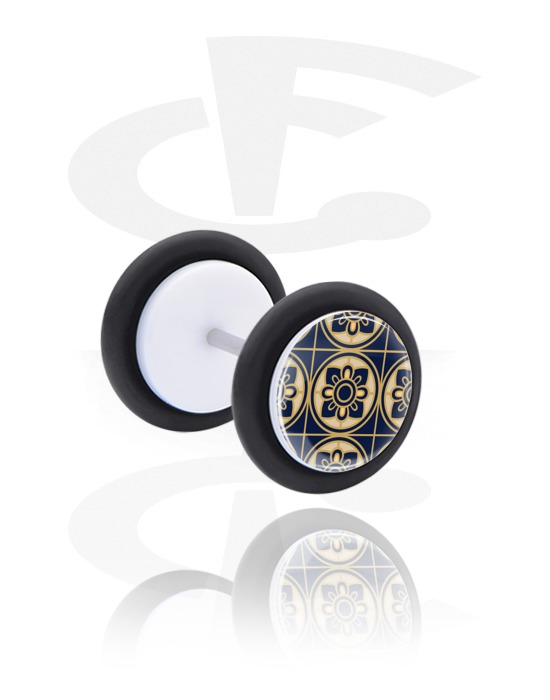 White Fake Plug with Arabian Ceramics (Acrylic/Surgical Steel 316L ...