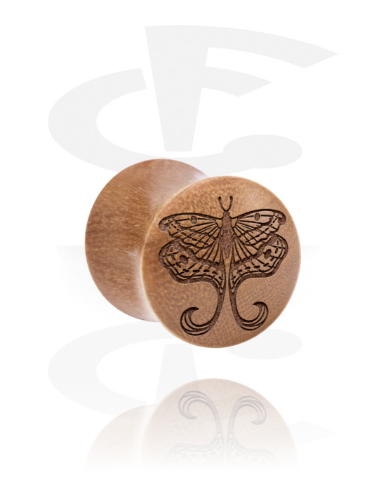 Double flared plug (wood) with laser engraving "butterfly" (Wood) | The ...