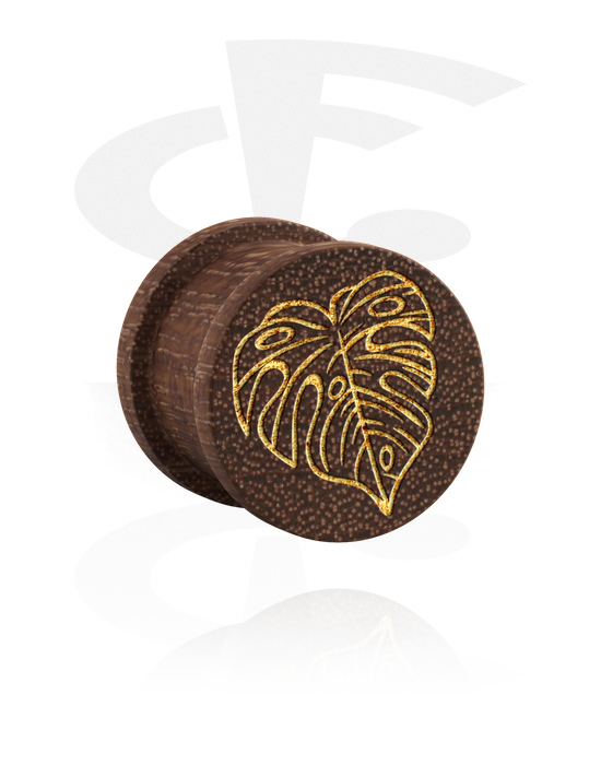Ribbed plug (wood) with laser engraving "golden leaf" (Wood) | The ...