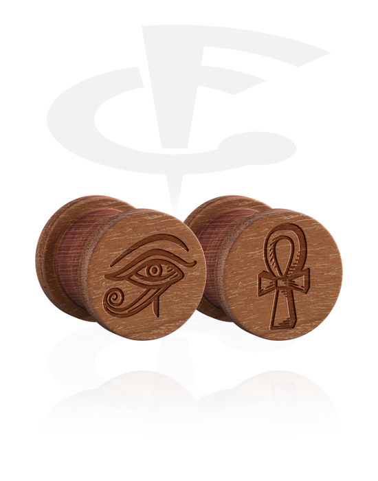 1 pair ribbed plugs (wood) with laser engraving "Eye of Ra" (Wood ...
