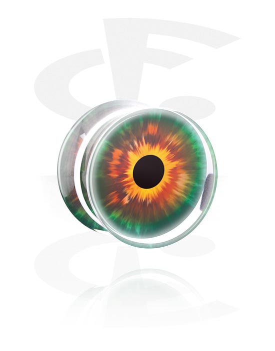 Double flared plug (acrylic, transparent) with eye design in various ...