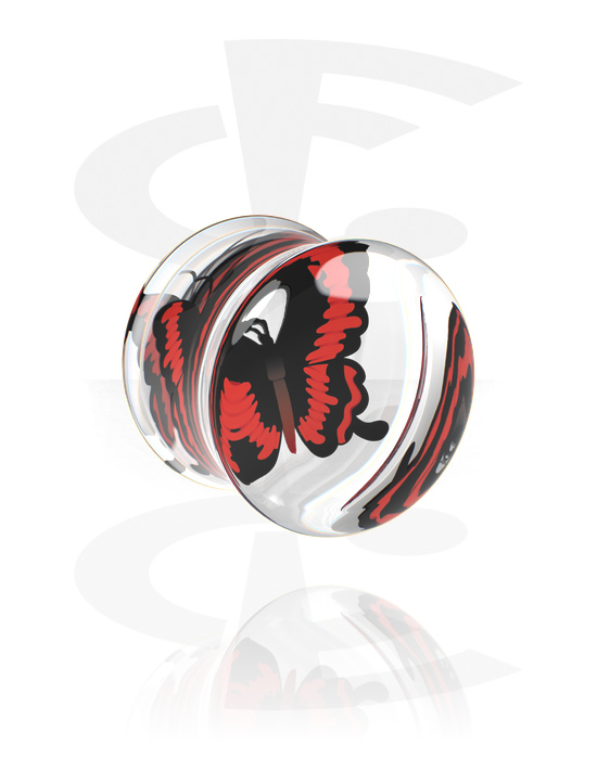 Double flared plug (acrylic,transparent) with butterfly inlay (Acrylic ...