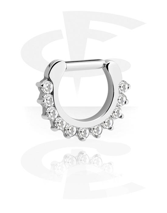 Septum clicker (surgical steel, silver, shiny finish) with crystal stones (Surgical Steel 316L ...