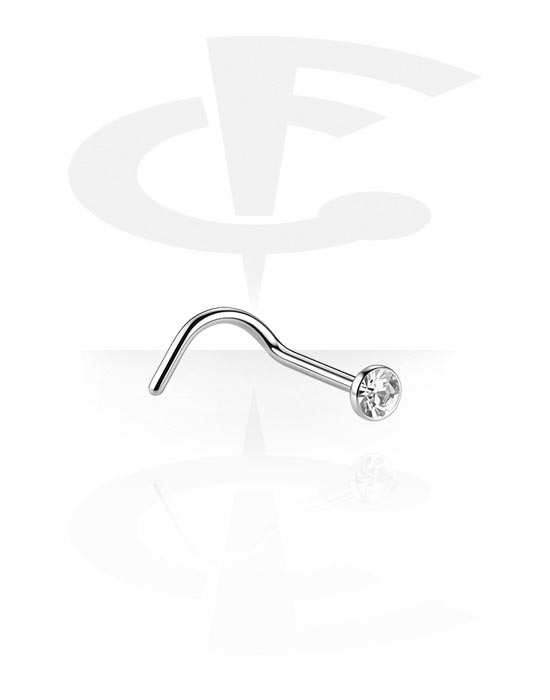 Curved nose stud (titanium, shiny finish) with crystal stone (Titanium ...