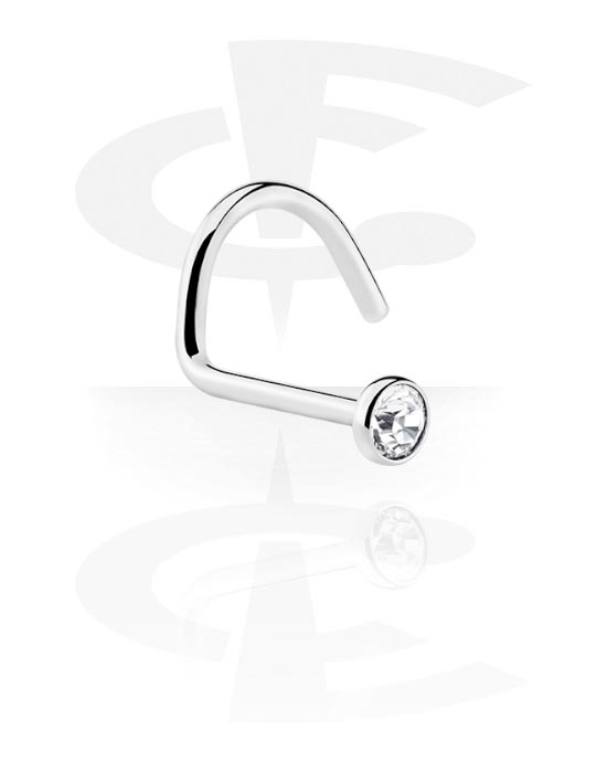 Curved nose stud (titanium, shiny finish) with crystal stone (Titanium ...