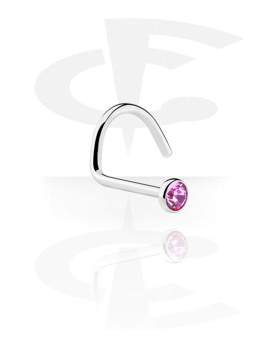 Curved nose stud (titanium, shiny finish) with crystal stone (Titanium ...